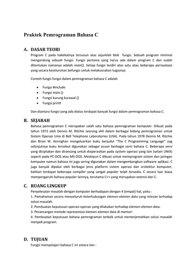 Praktek pemrograman bahasa c | PDF