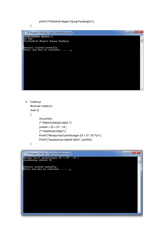 Praktek pemrograman bahasa c | PDF