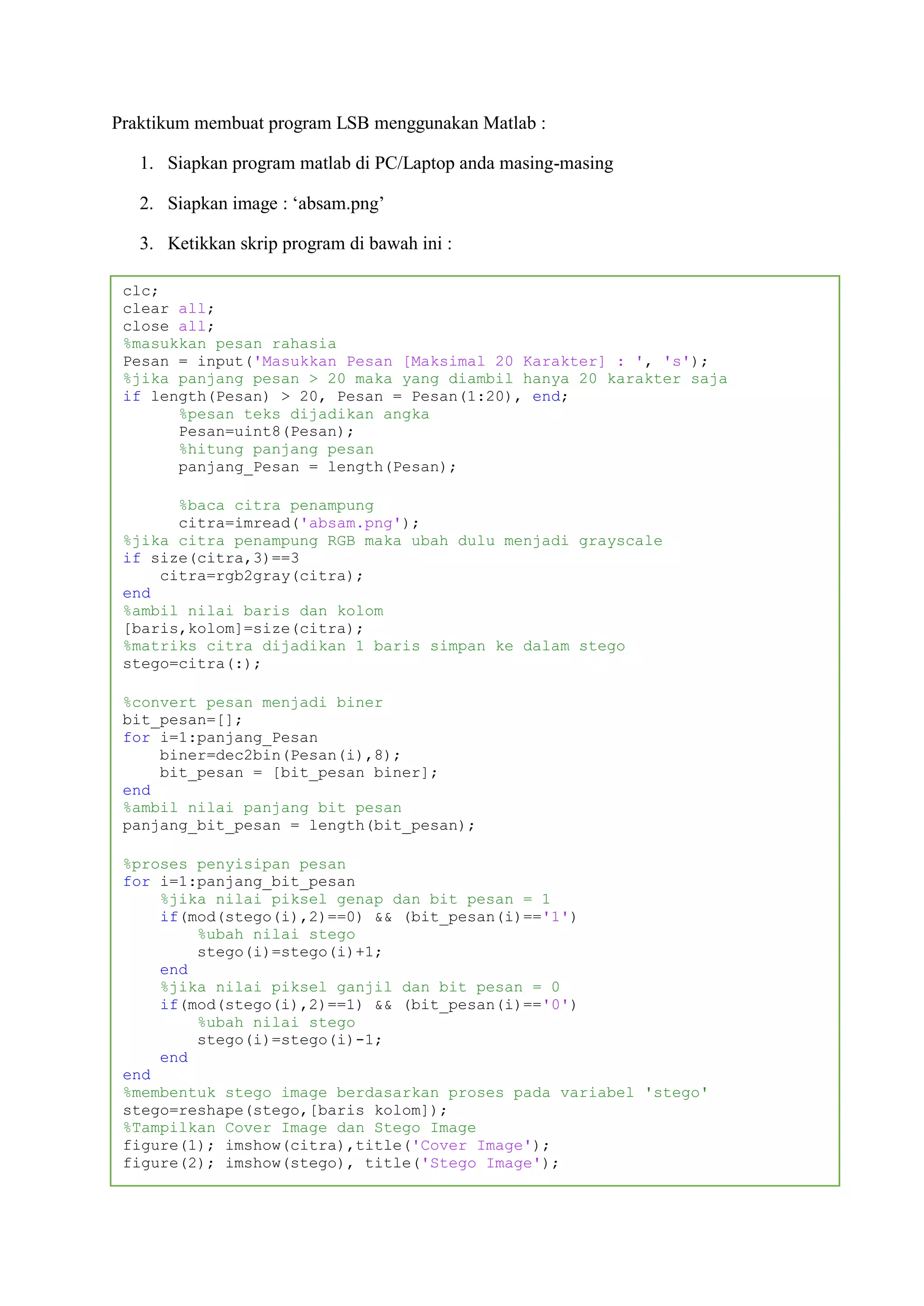 Praktiktum lsb matlab | PDF