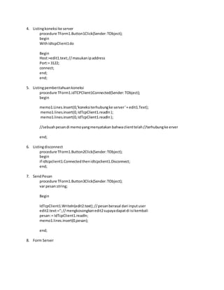 Praktikum 1 a socket programming tcp - indy | PDF