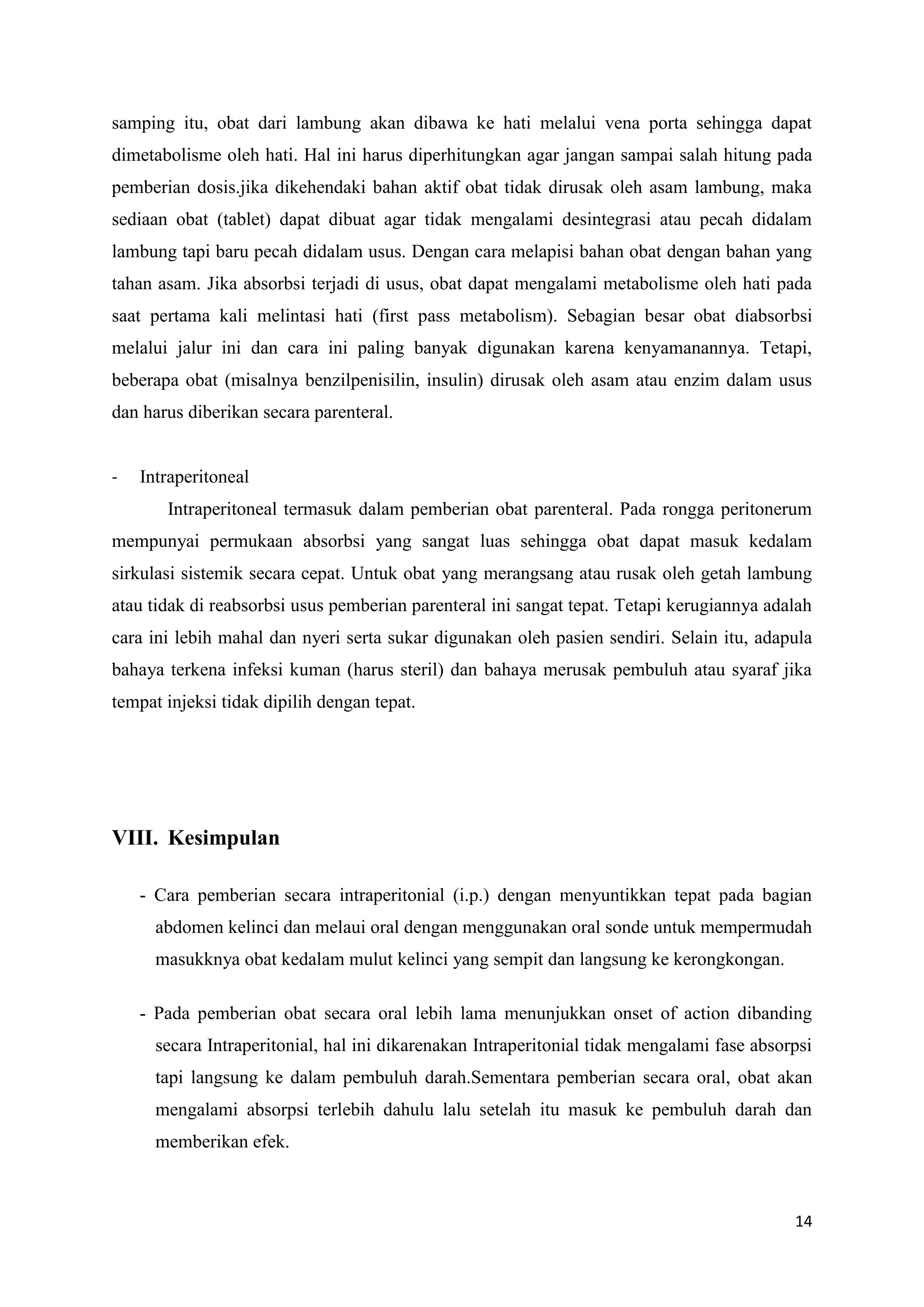 Mula Kerja, Puncak Efek dan Lama Kerja Obat Analgetik pada Pemberian ...