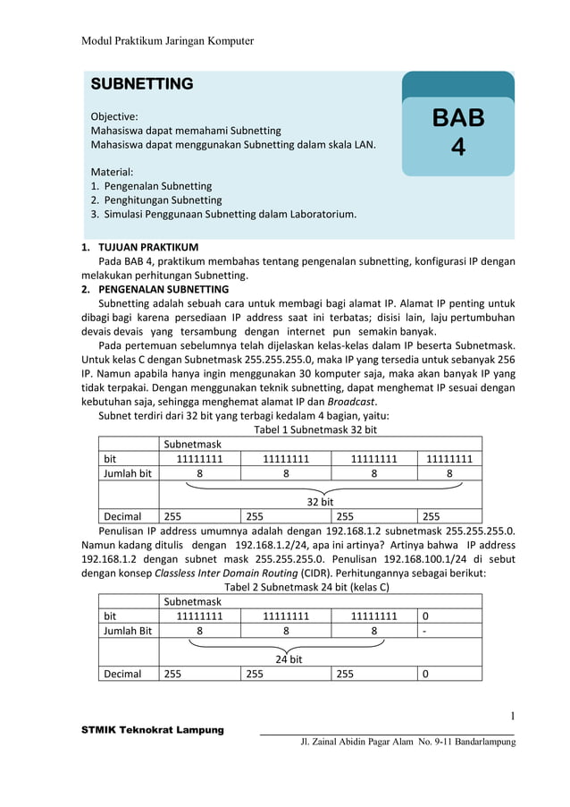 Praktikum 5 subnetting | PDF