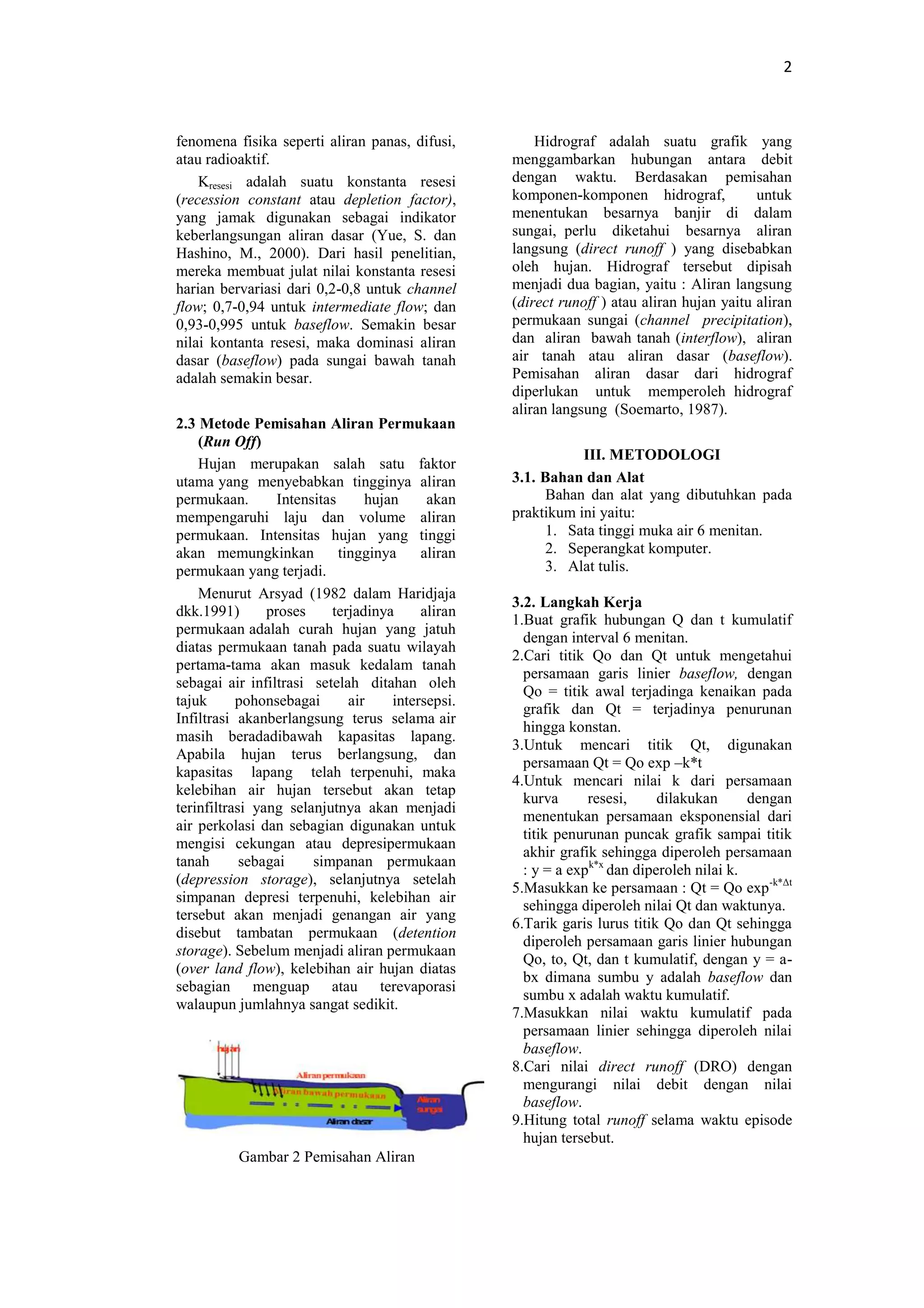 Praktikum 6 anhid (METODE PEMISAHAN ALIRAN PERMUKAAN (RUNOFF) 2) | DOCX