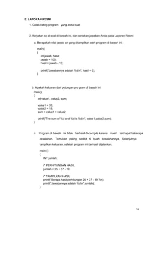 Praktikum fungsi dasar bahasa c | PDF