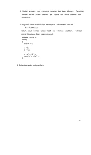 Praktikum fungsi dasar bahasa c | PDF