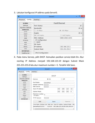Praktikum jaringan komputer 3 dhcp server eksperimen | DOCX