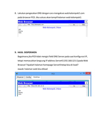 Praktikum jaringan komputer 3 dns server eksperimen | DOCX