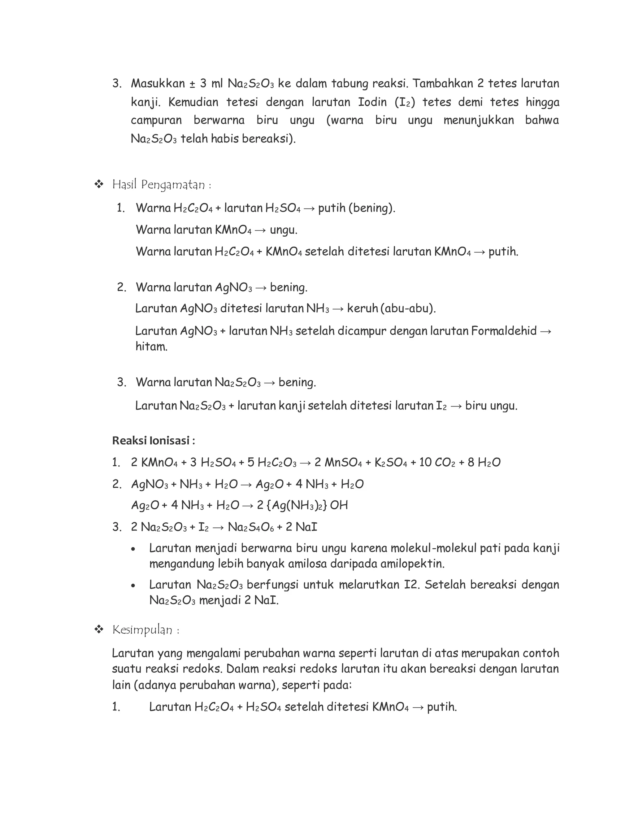 Praktikum kimia sma kelas x (redoks I) | DOCX