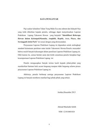 Praktikum lapang IDENTIFIKASI BEBERAPA HEWAN DALAM KELOMPOK MAMALIA ...