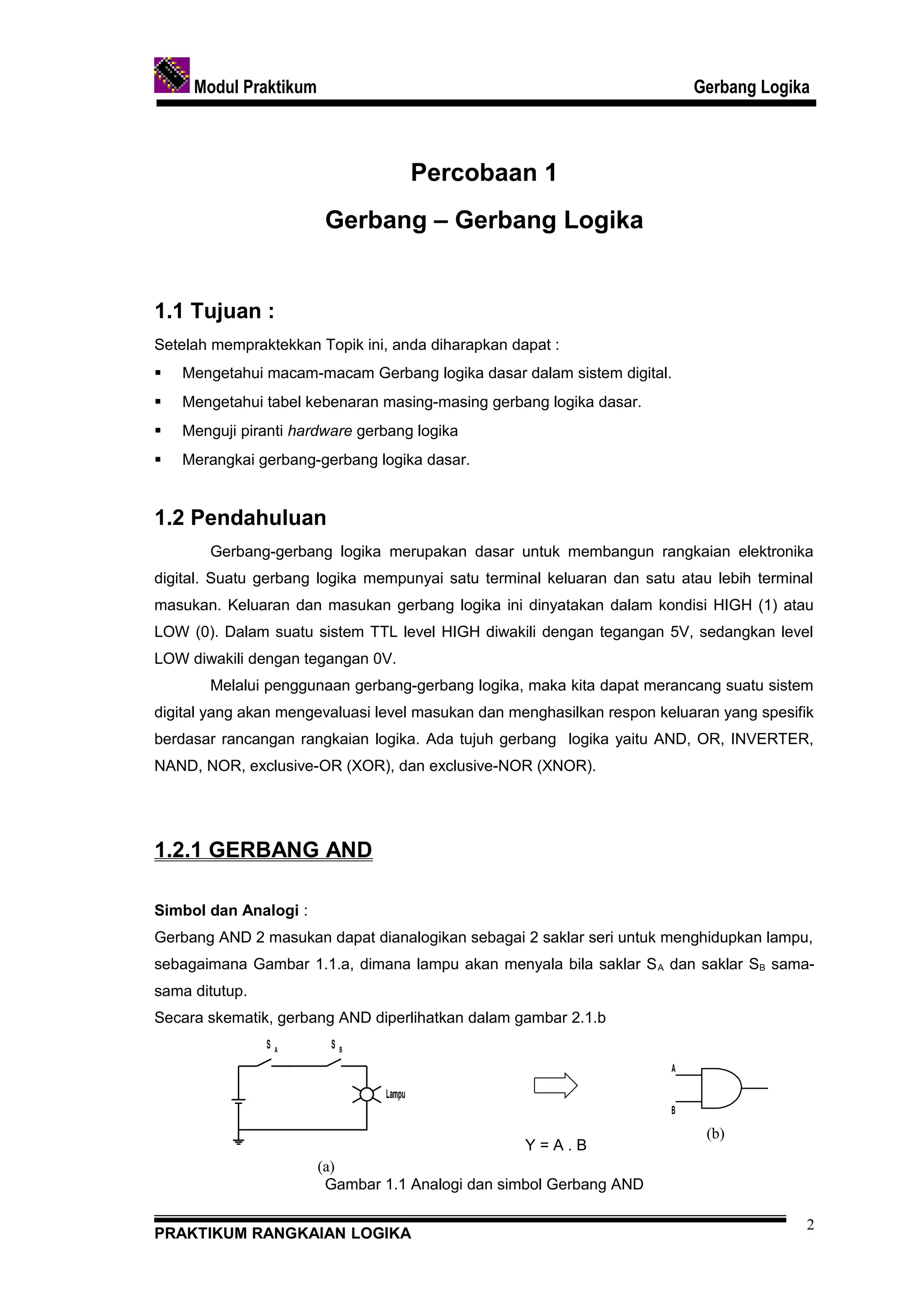 Praktikum rangkaian logika gerbang dasar | DOC