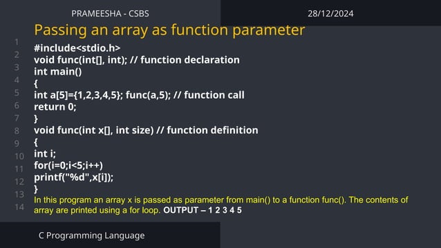 PASSING ONE DIMENSIONAL ARRAY AS ARGUMENT PPT.pptx