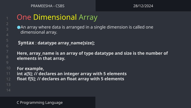 PASSING ONE DIMENSIONAL ARRAY AS ARGUMENT PPT.pptx