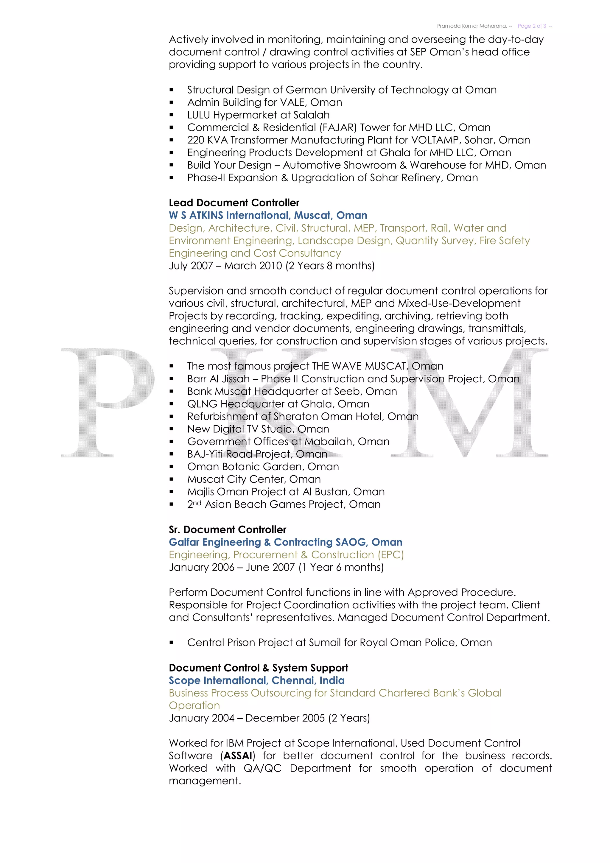 Pramoda.maharana Document Controller GSM: 00968 93590375 01.Jan.2013