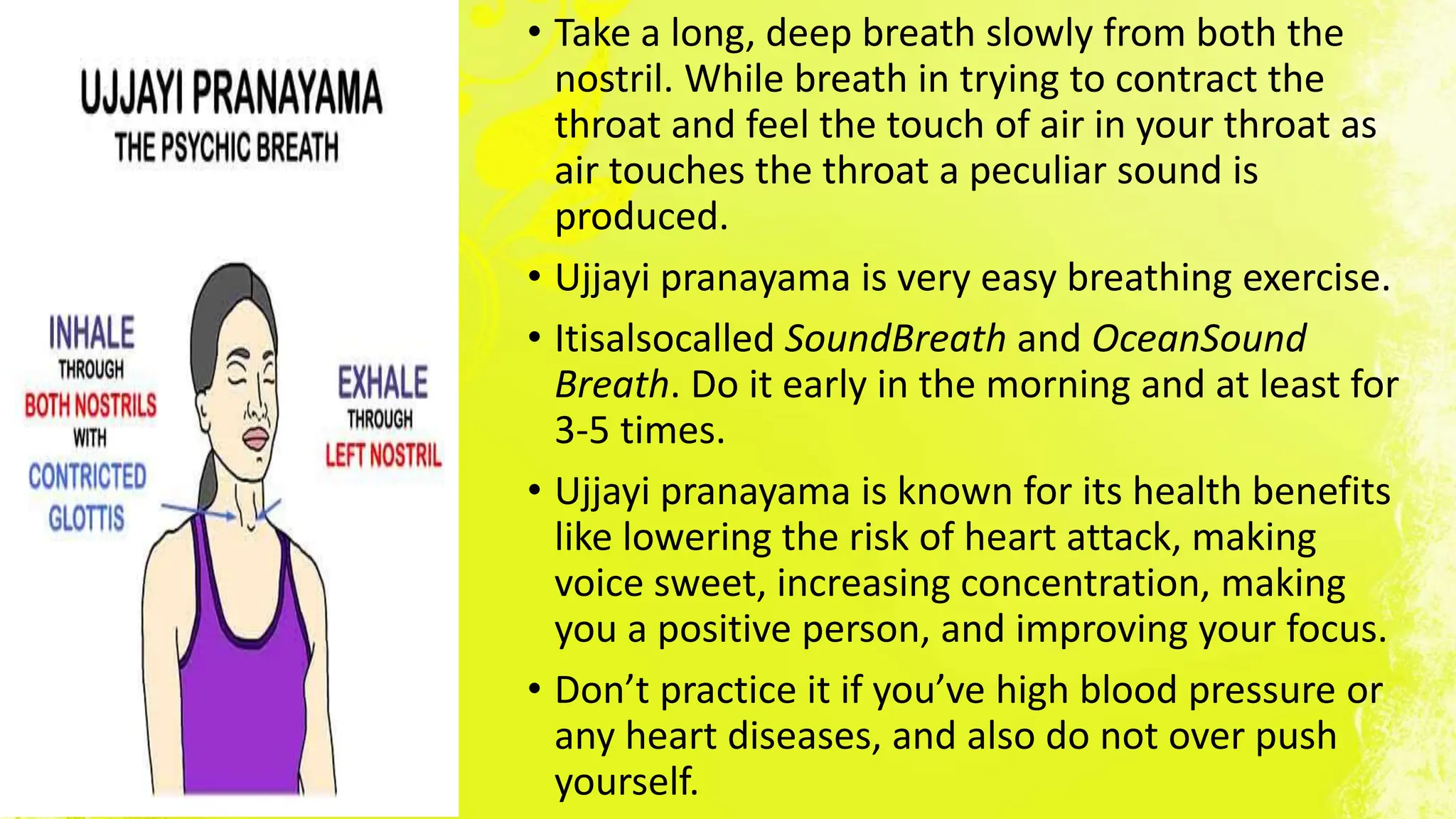 Pranayama breathing techniques benefits-ppt | PPTX
