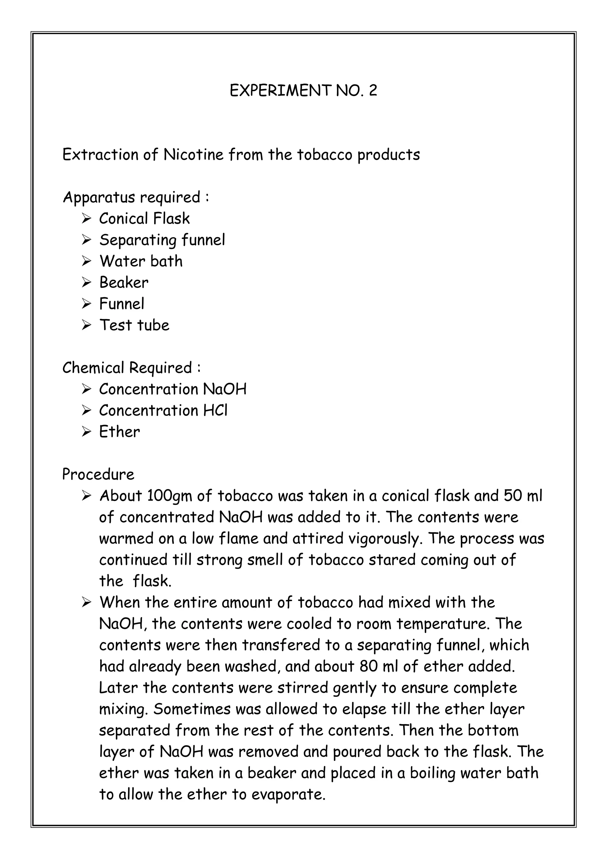 INVESTIGATION OF NICOTINE IN TOBACCO PRODUCTS | DOC