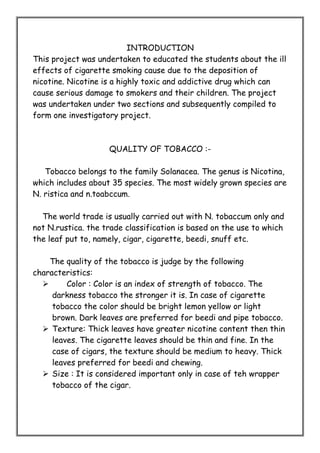 INVESTIGATION OF NICOTINE IN TOBACCO PRODUCTS | DOC