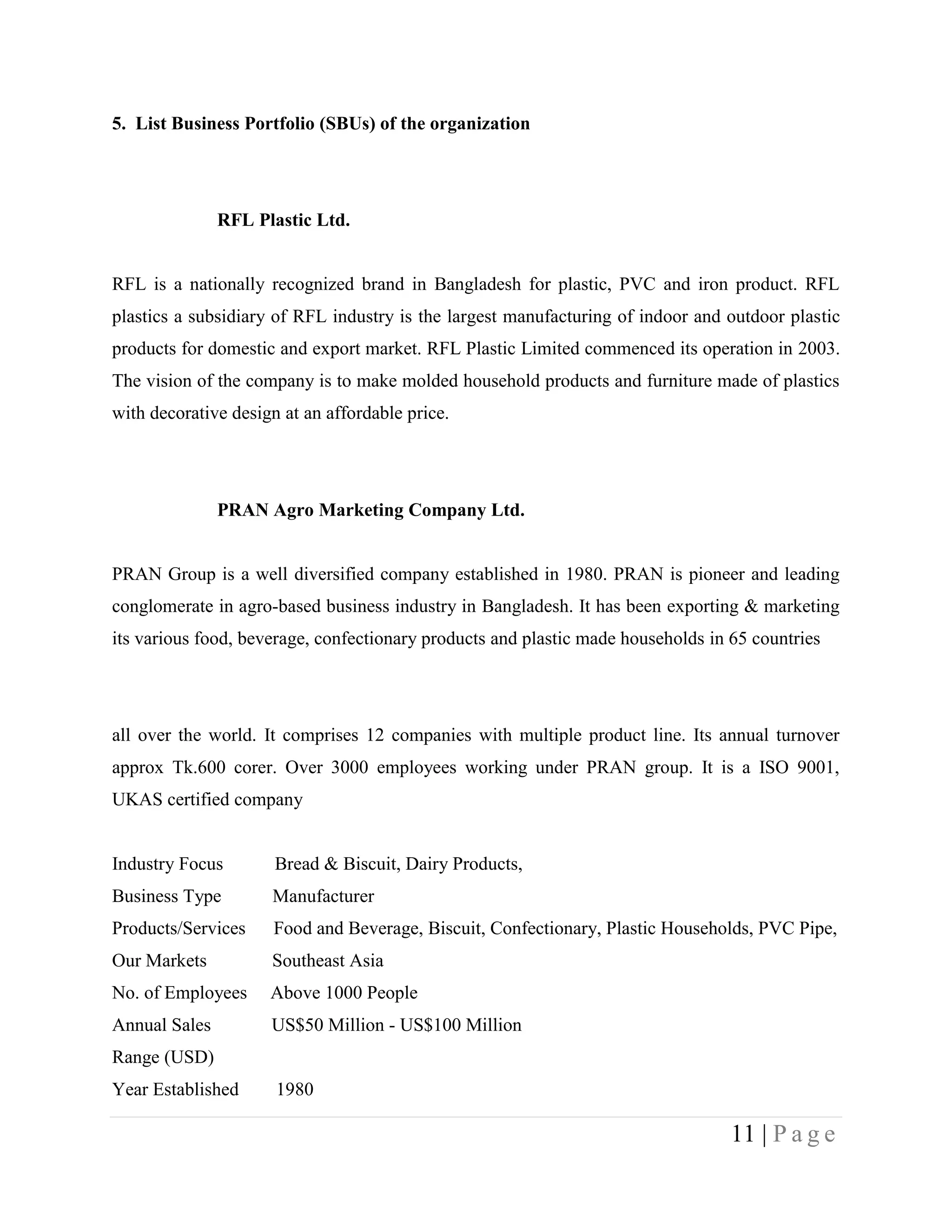 Pran RFL group Market analysis | DOCX