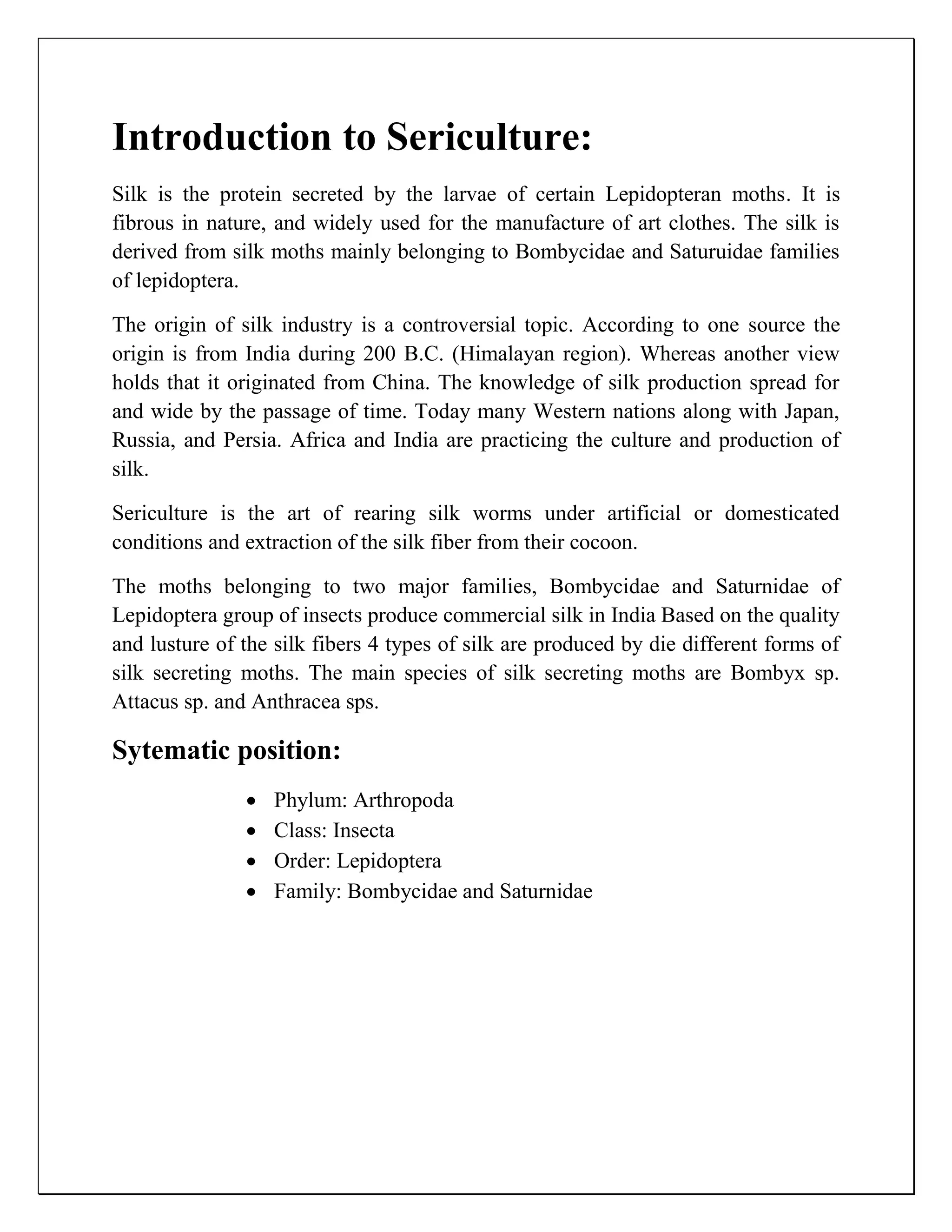 Notes on "SERICULTURE" for the school , UG and PG Students. | PDF