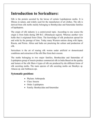 Notes on "SERICULTURE" for the school , UG and PG Students. | PDF