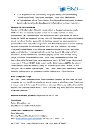 Car HMI USA 2019 - Intuitive Vehicles + Next Generation UX + HMIs | PDF