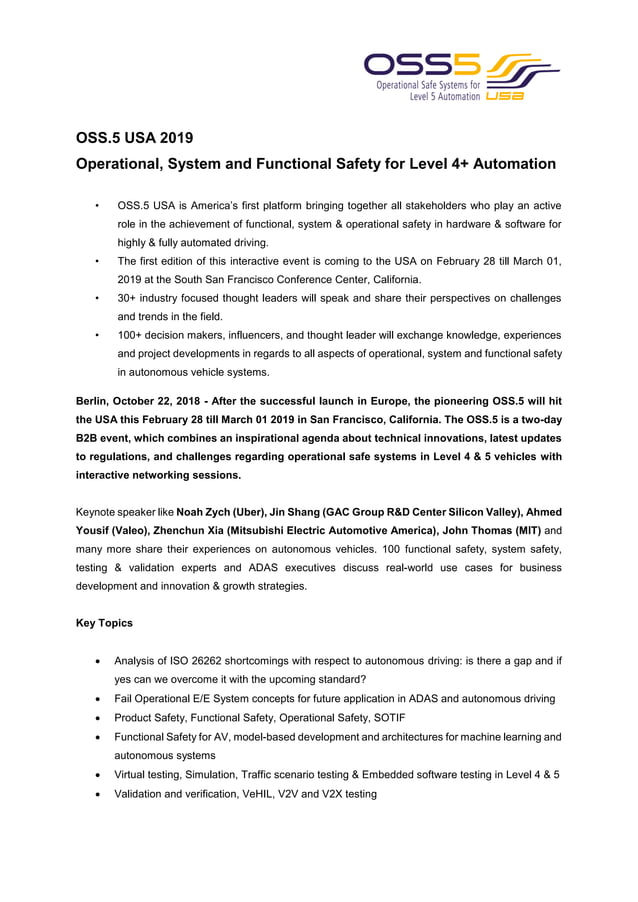 OSS.5 USA Operational, System and Functional Safety for Level 4+ Automation | PDF | Operating ...
