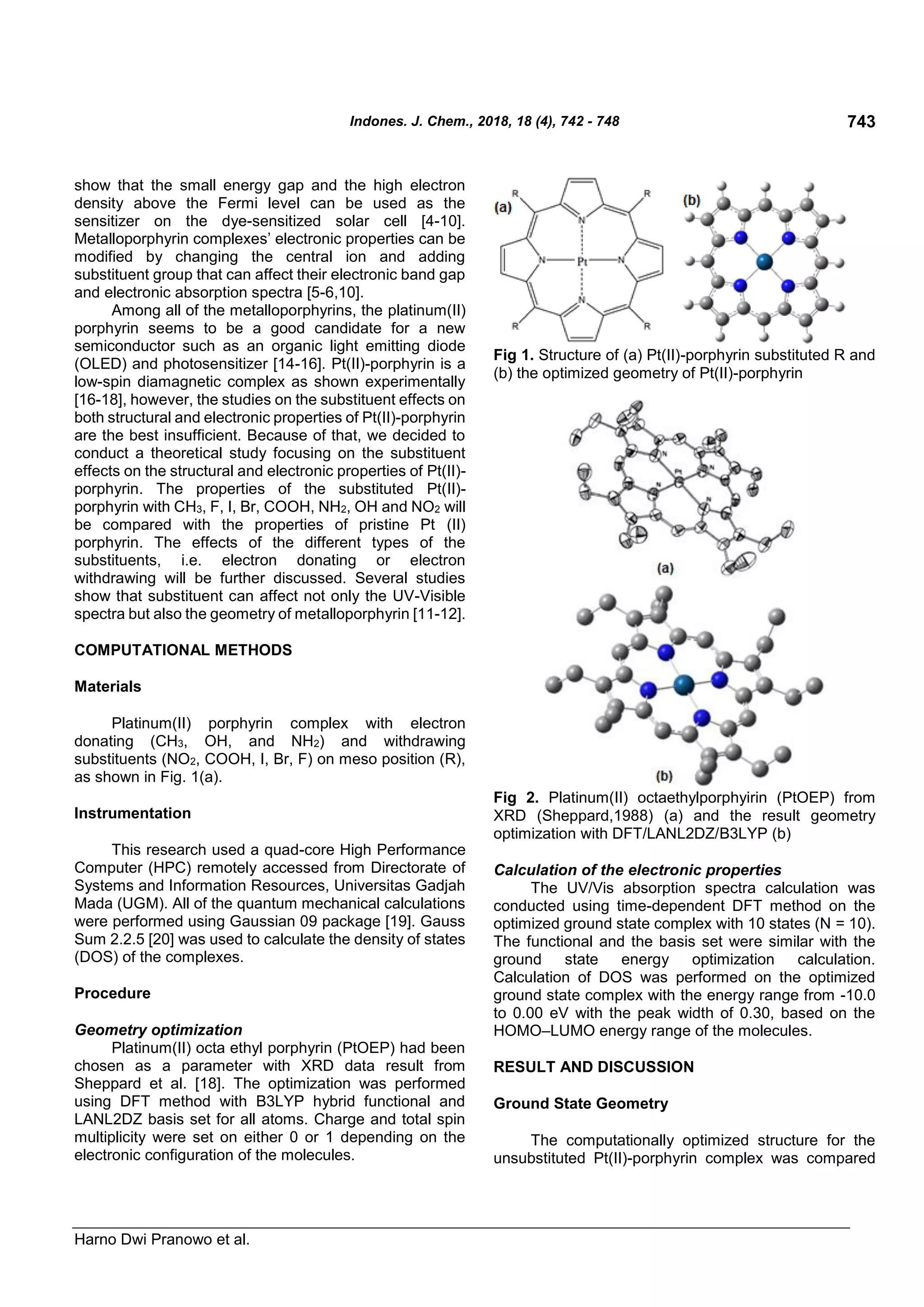 Study of Substituent Effect on Properties of Platinum(II) Porphyrin Semiconductor Using Density ...