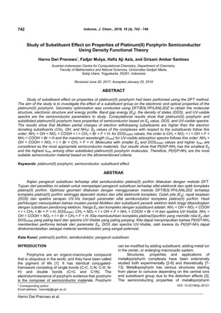 Study of Substituent Effect on Properties of Platinum(II) Porphyrin Semiconductor Using Density ...