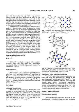 Study of Substituent Effect on Properties of Platinum(II) Porphyrin Semiconductor Using Density ...