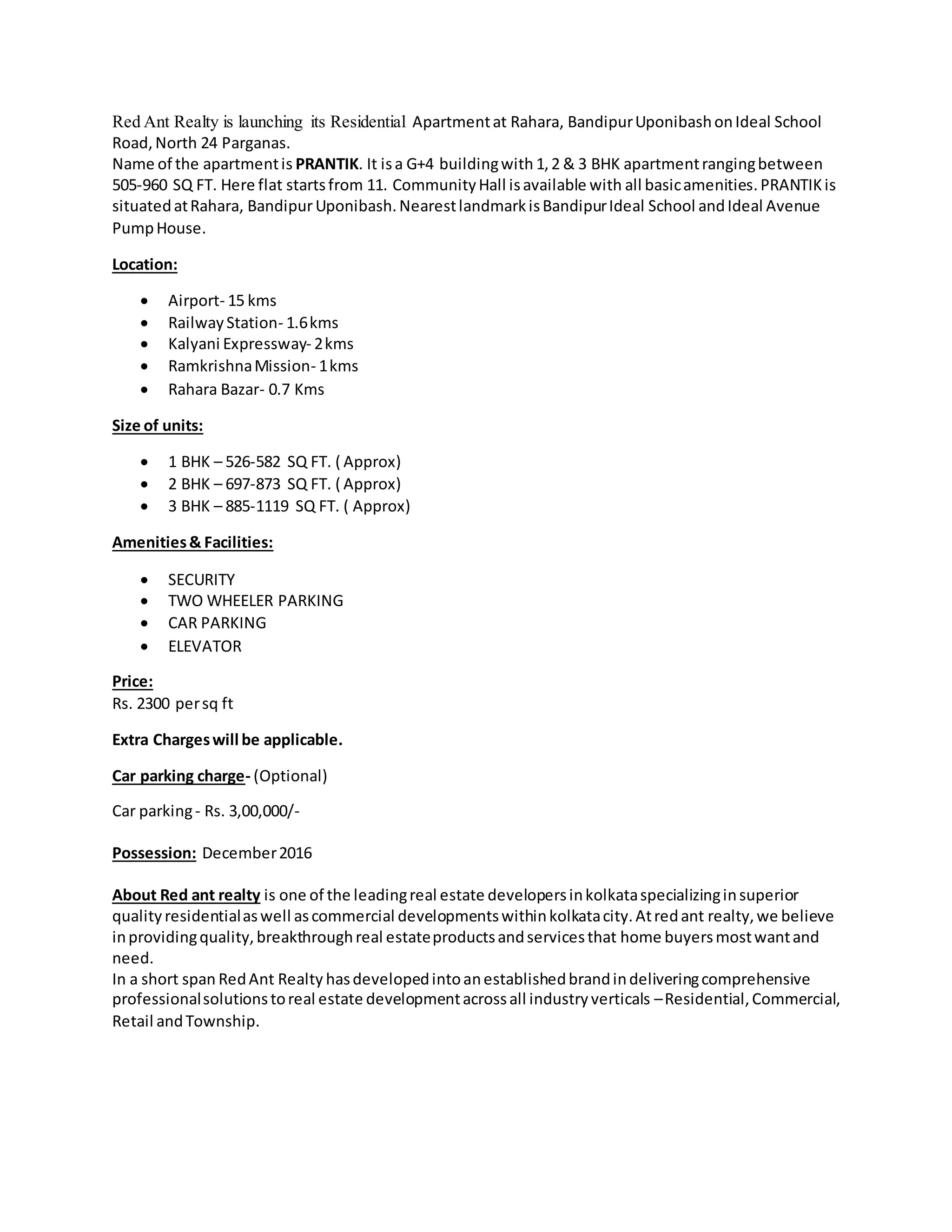 Flats available for sale at Khardah, kolkata. | DOCX