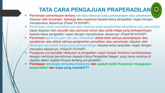 Pra Peradilan di dalam persidangan pengadilan | PPTX