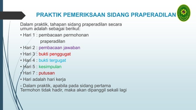 Pra Peradilan di dalam persidangan pengadilan | PPTX