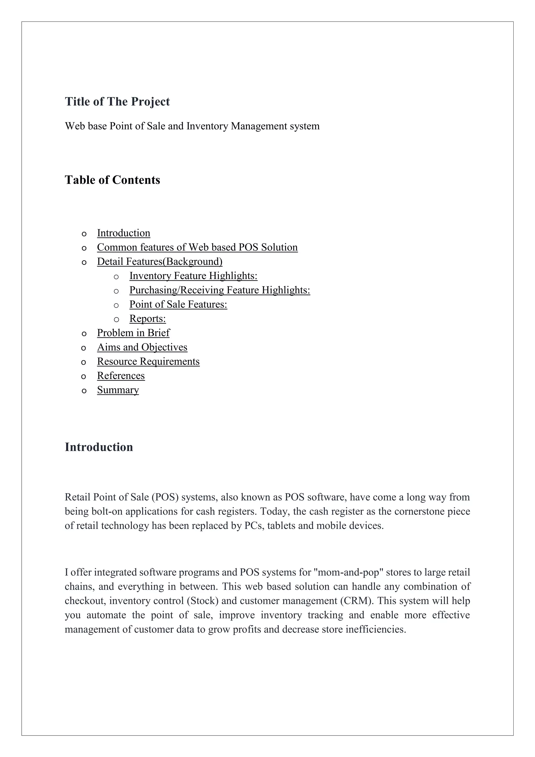 Proposal for Point of Sale and Inventory Management Systems | PDF