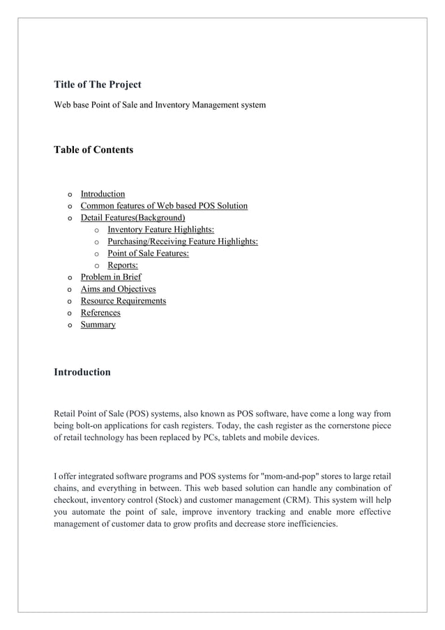 Proposal for Point of Sale and Inventory Management Systems | PDF | Web Development | Internet