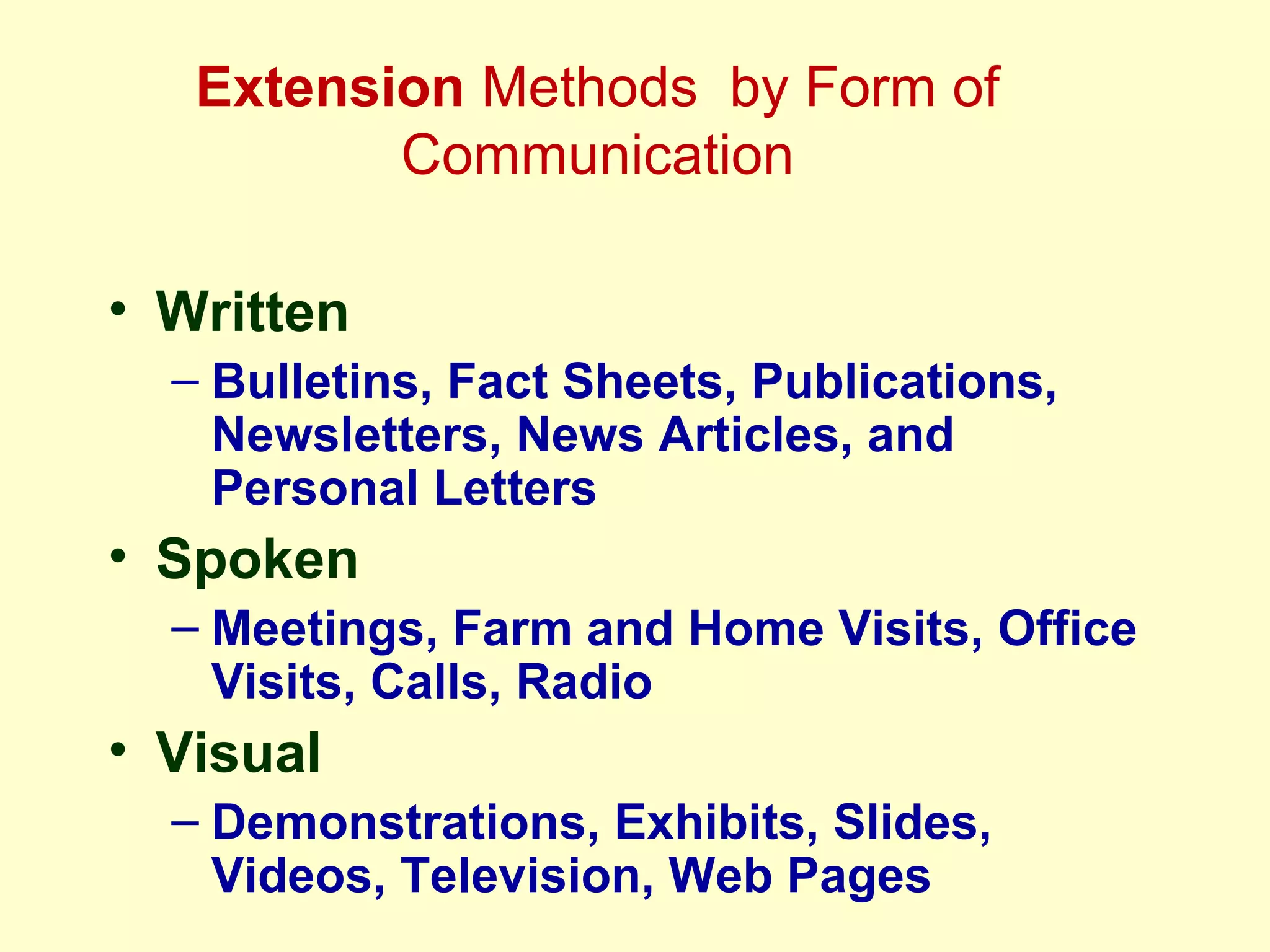 Fundamental of Extension Methods: Tools and Techniques of PRA | PPT