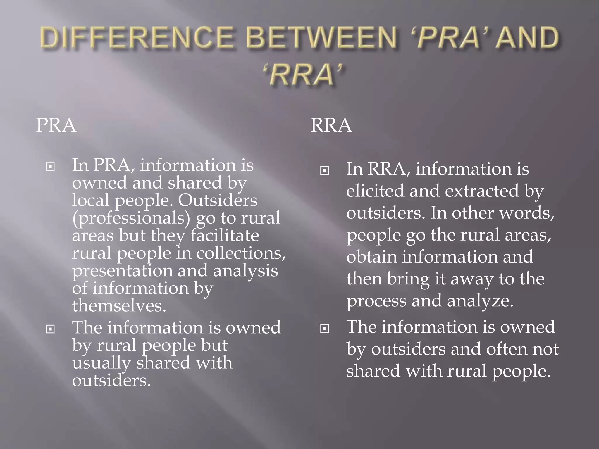 rapid rural appraisal and participatory rural appraisal | PPTX