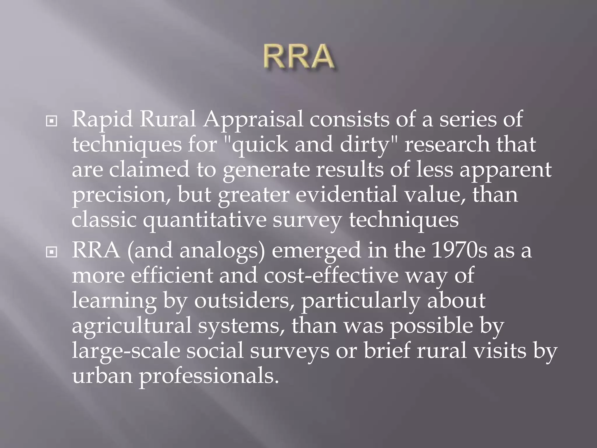 rapid rural appraisal and participatory rural appraisal | PPTX
