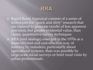 rapid rural appraisal and participatory rural appraisal | PPTX