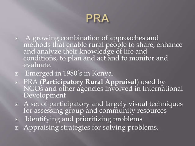 rapid rural appraisal and participatory rural appraisal | PPTX