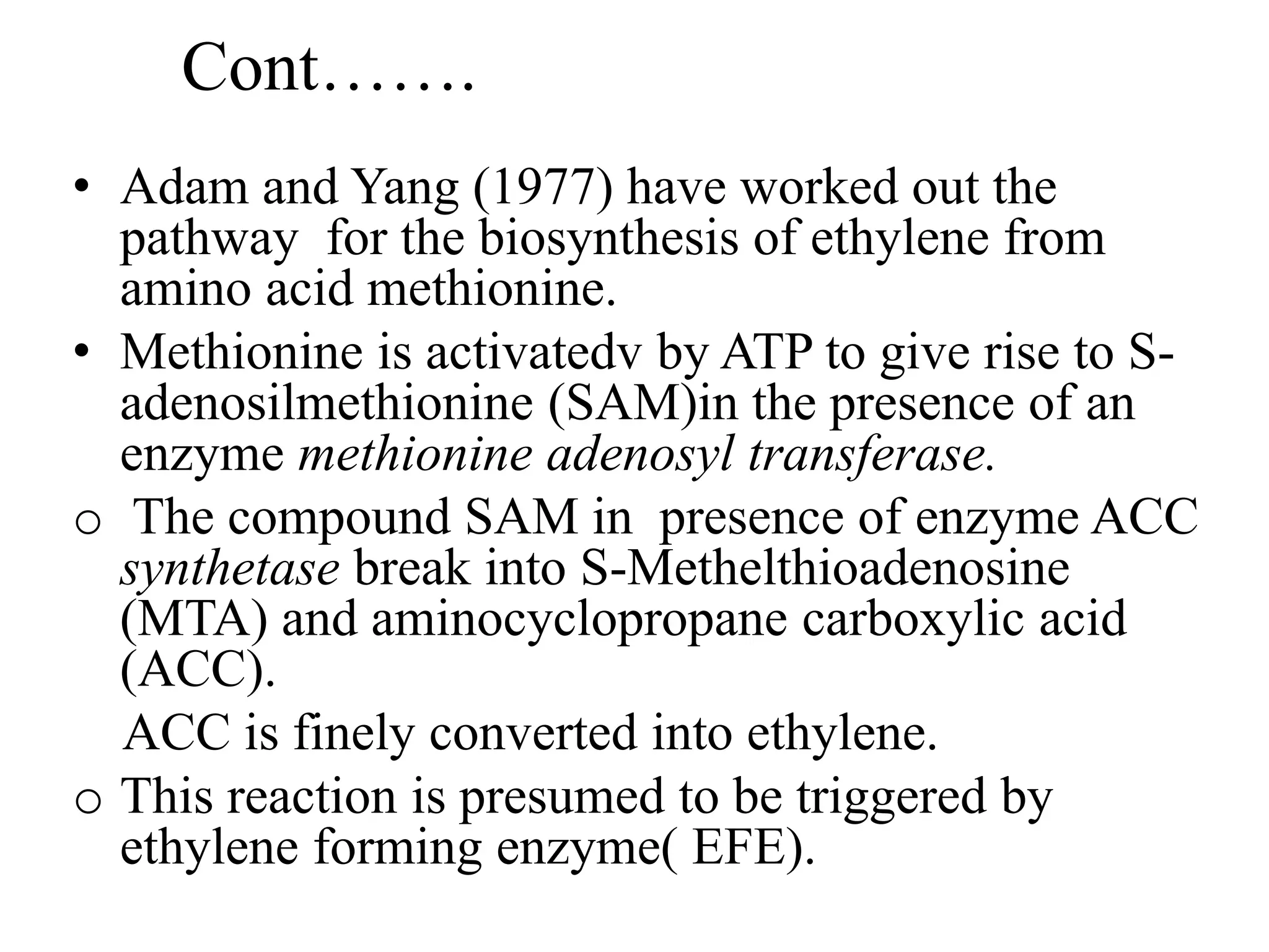 Molecular And Biochemical Steps In Biosynthesis Of Ethylene In Plant | PPTX