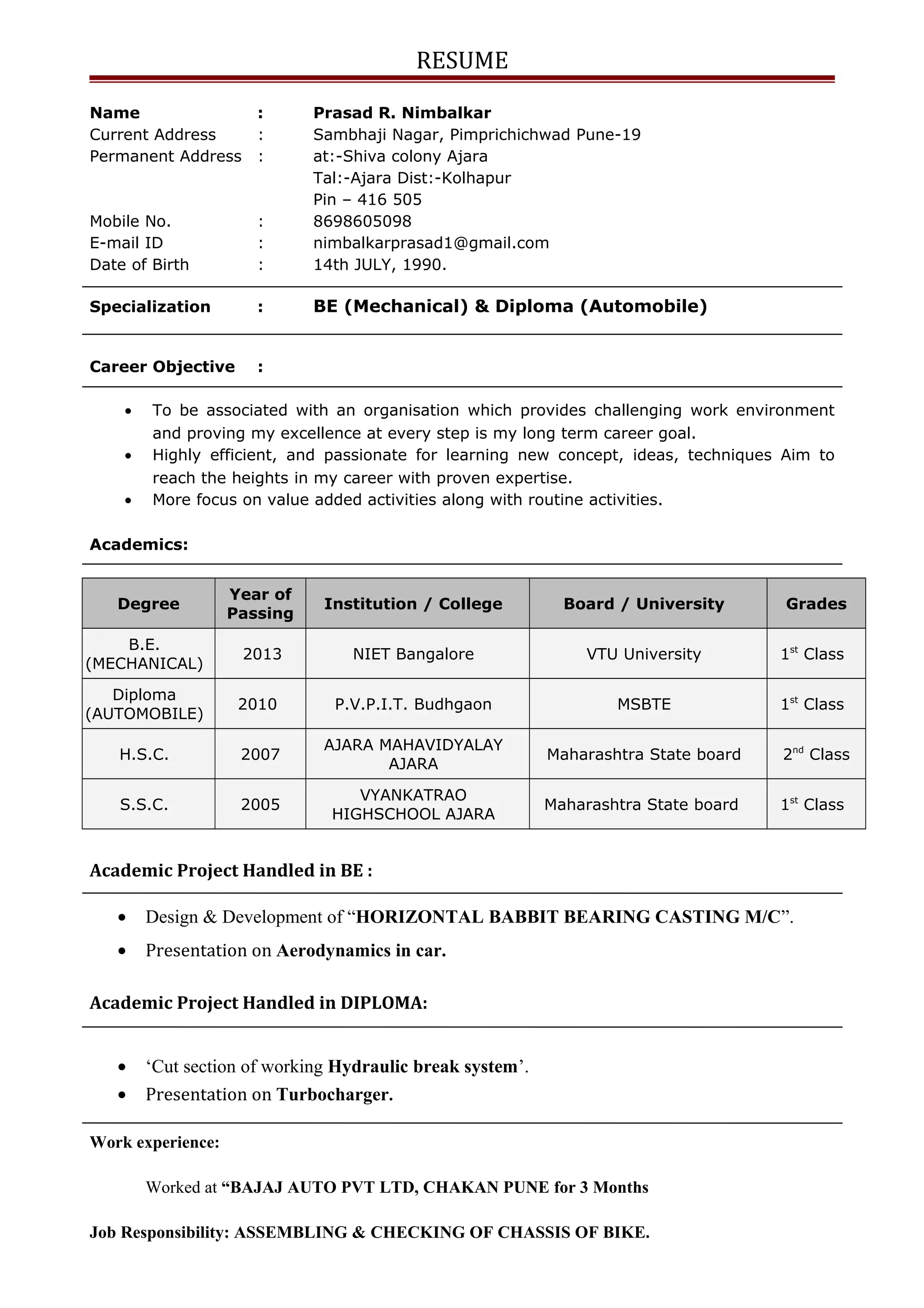 Prasad n. resume | DOC