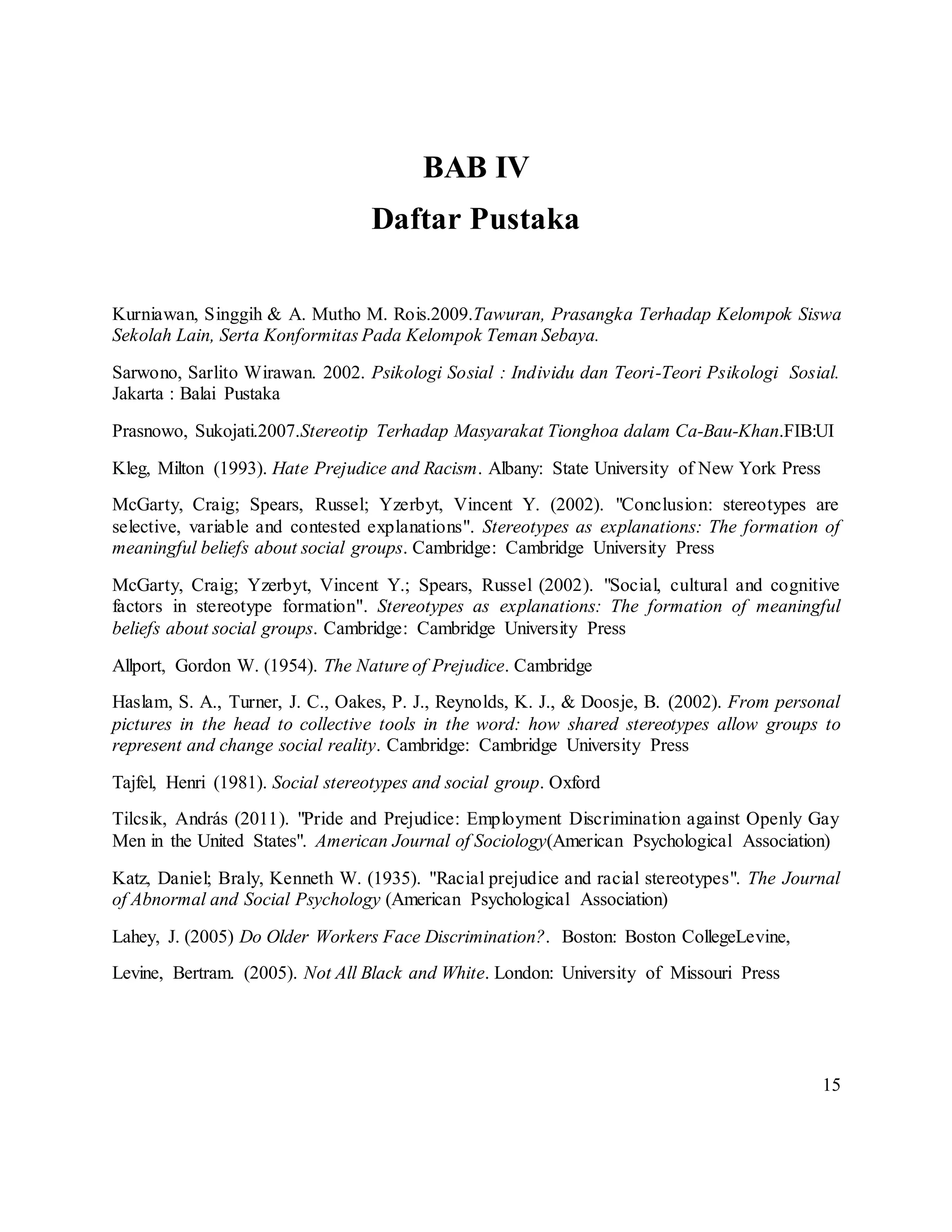 Prasangka, stereotipe dan dikriminasi (Makalah) | DOCX