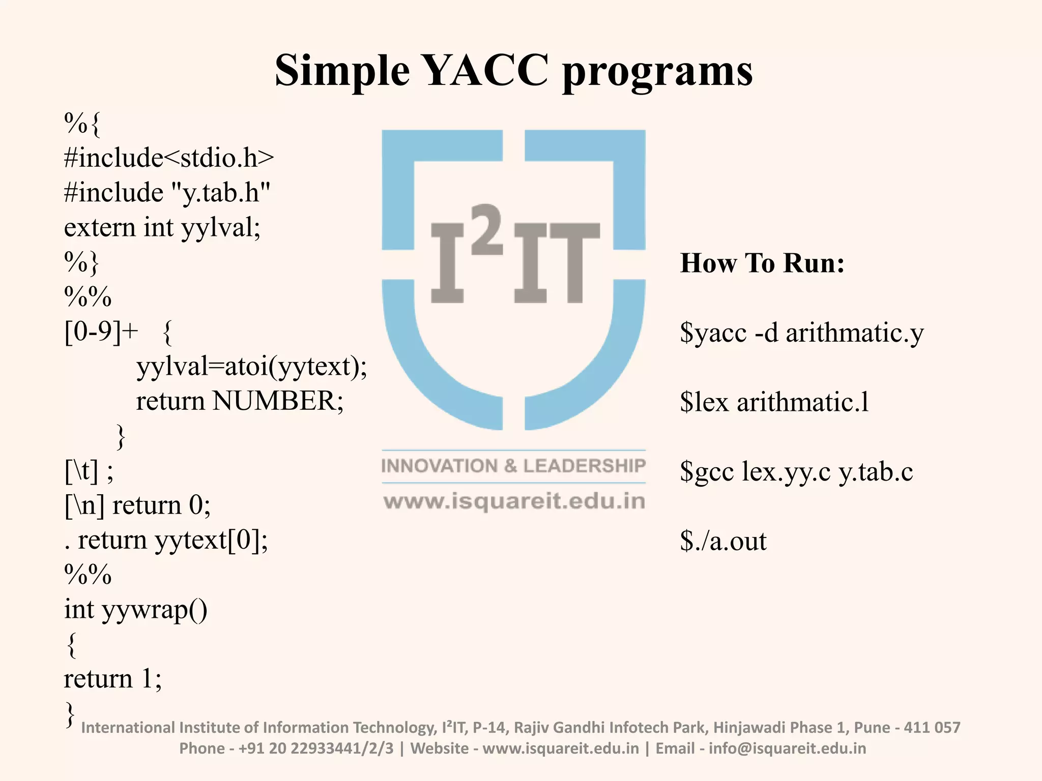 Programming with LEX & YACC | PPTX | Desktop Publishing | Computer ...