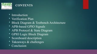 Presentation on APB GPIO core module design and verification | PPTX