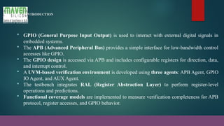 Presentation on APB GPIO core module design and verification | PPTX