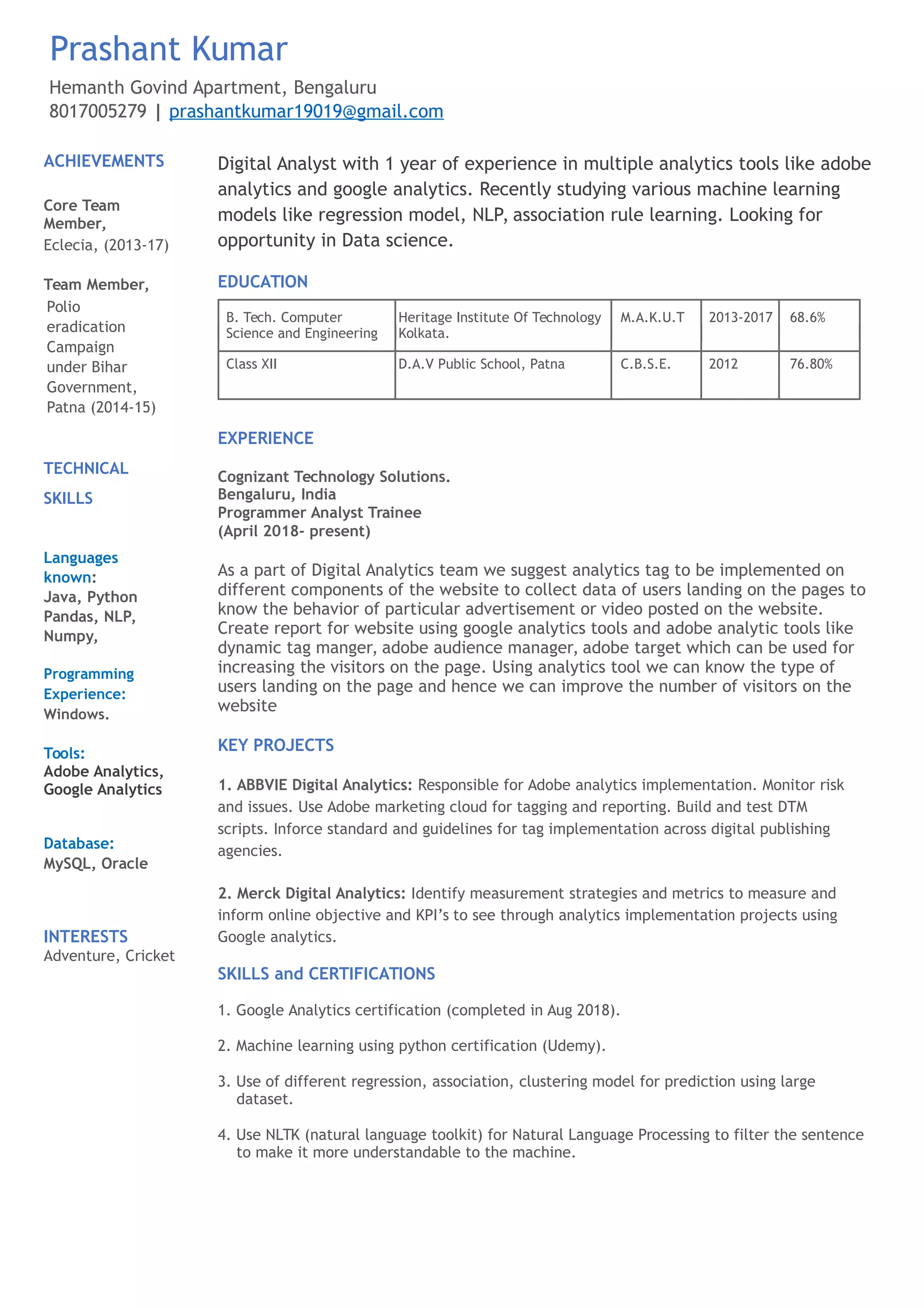 Prashant kumar resume | PDF