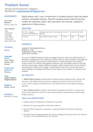 Prashant kumar resume | PDF