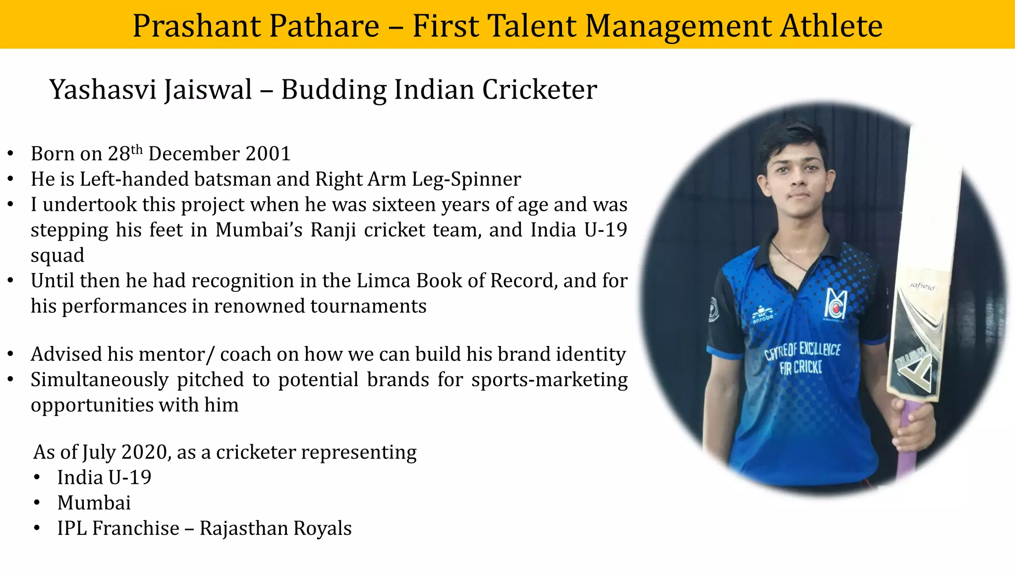 Prashant pathare First Talent Management - Yashasvi Jaiswal | PDF