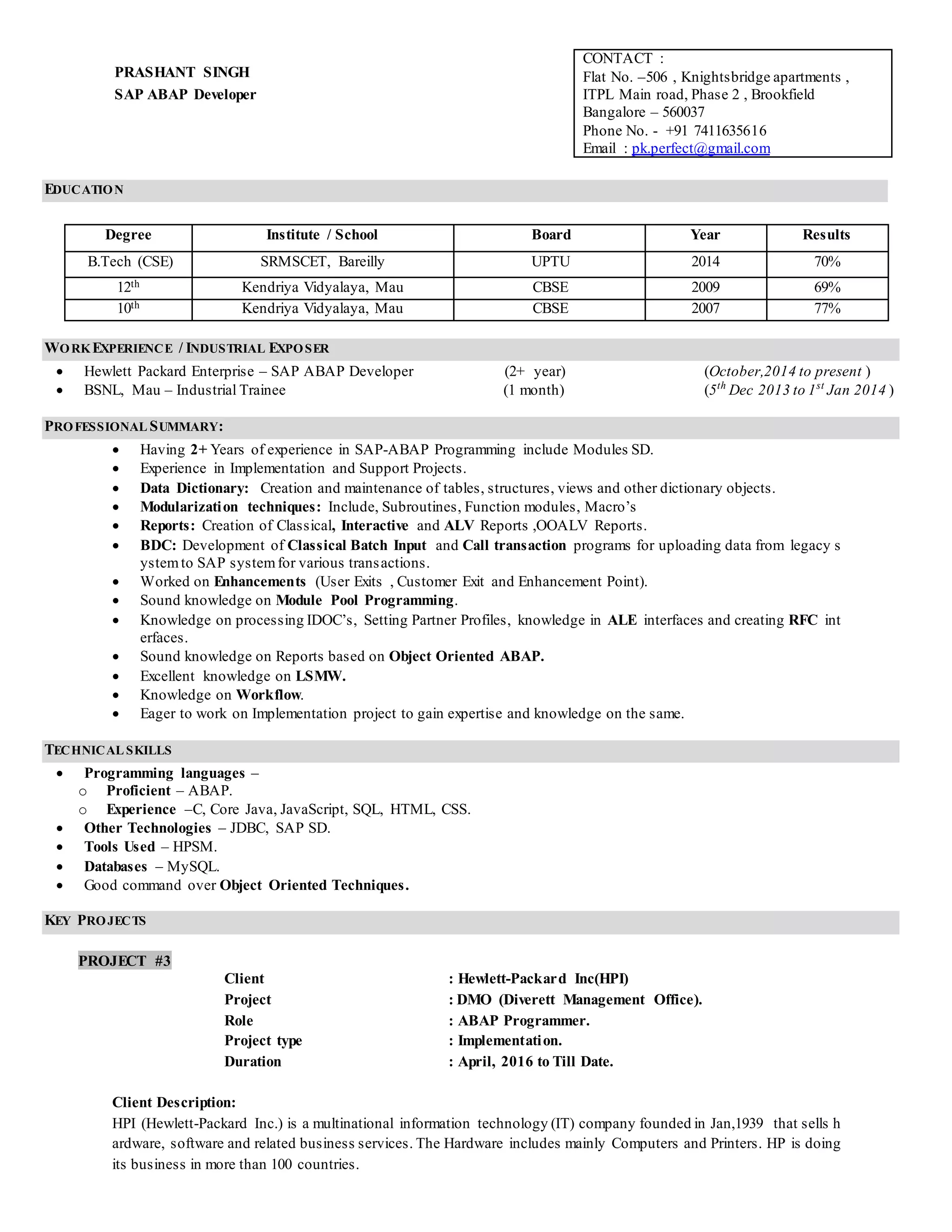 Prashant sap abap developer | DOCX