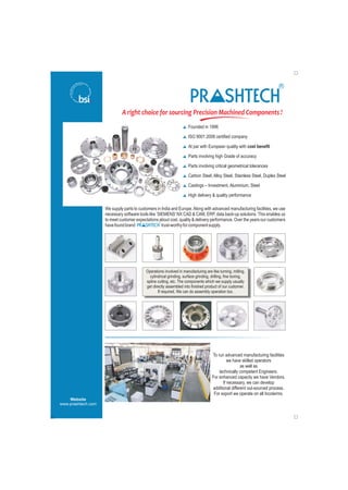 Prashtech Engineers Pvt Ltd., Pune, Precision Machining Components | PDF