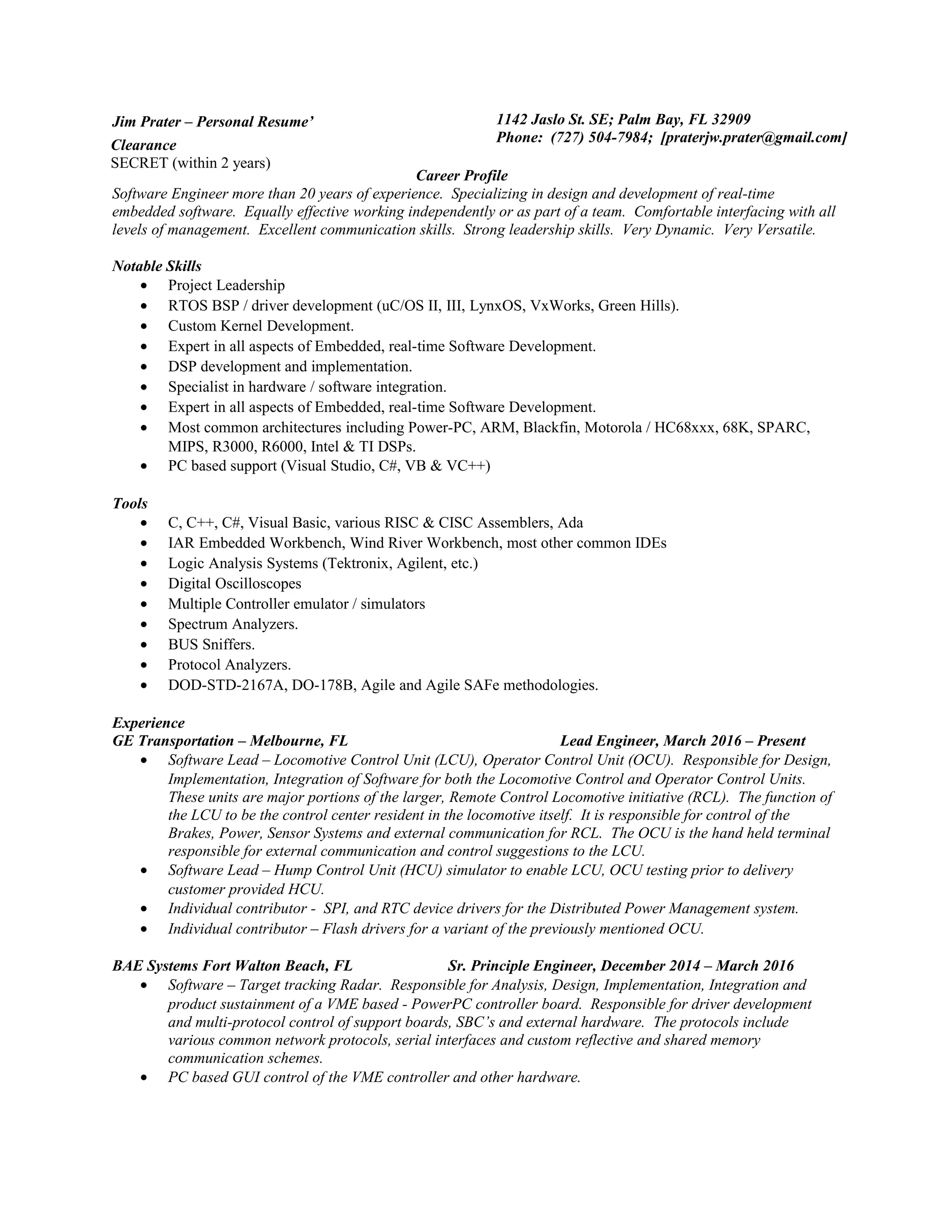 Current Resume' - Jim Prater | DOC